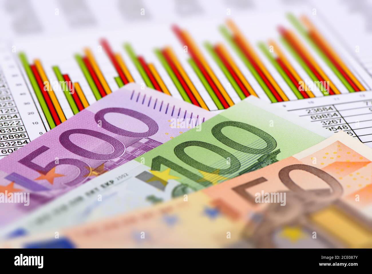 chart of stock market and banknotes of european currency Euro Stock ...