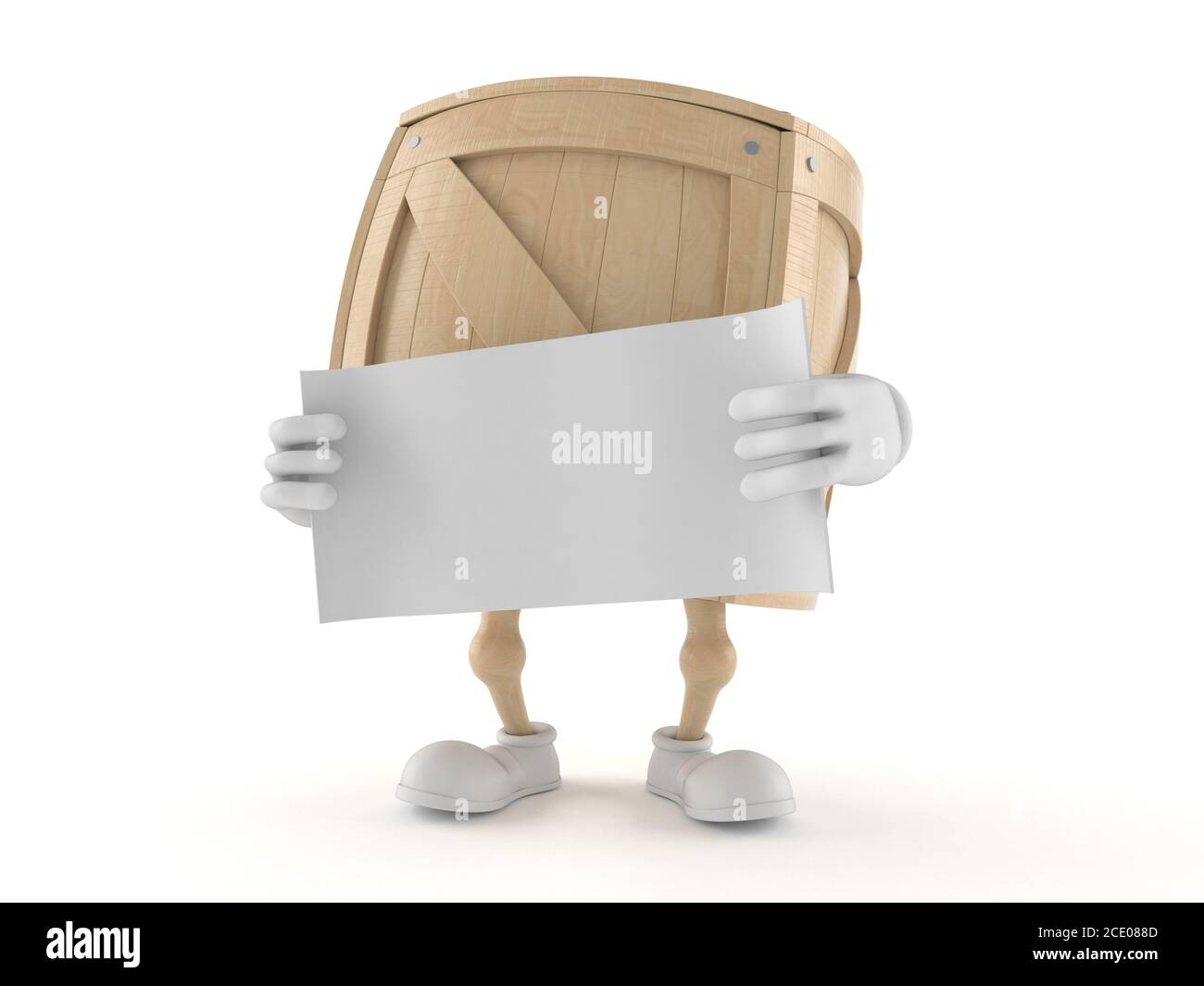 Crate character with blank sheet of paper isolated on white background ...