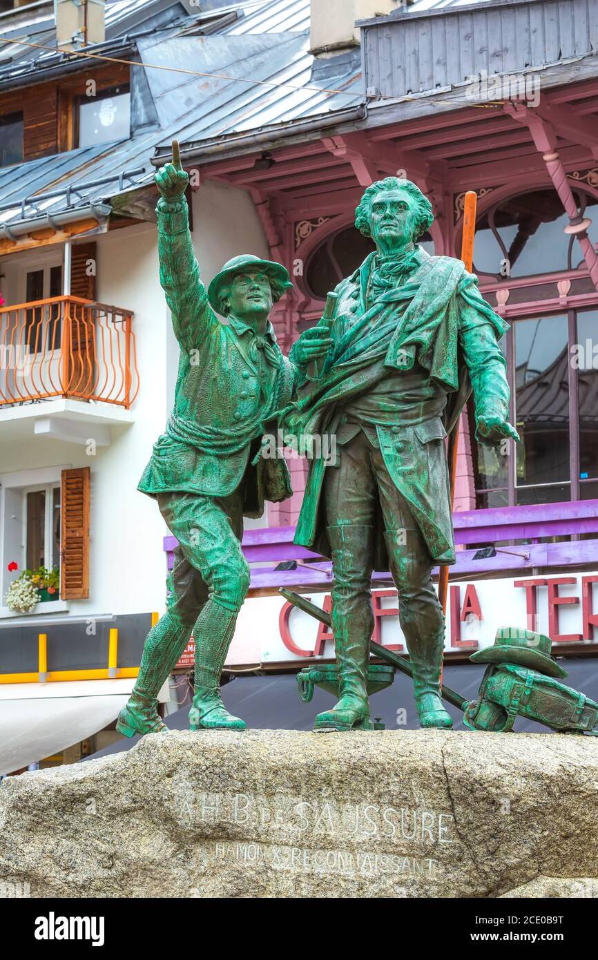 statue of Balmat and Saussure, Chamonix, France Stock Photo - Alamy