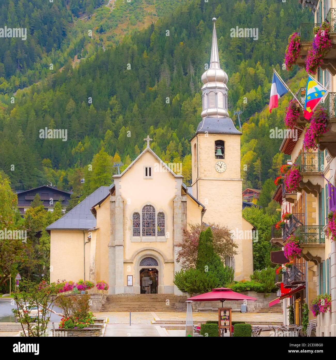 Chamonix Mont Blanc, church of St Michel in autumn Stock Photo - Alamy
