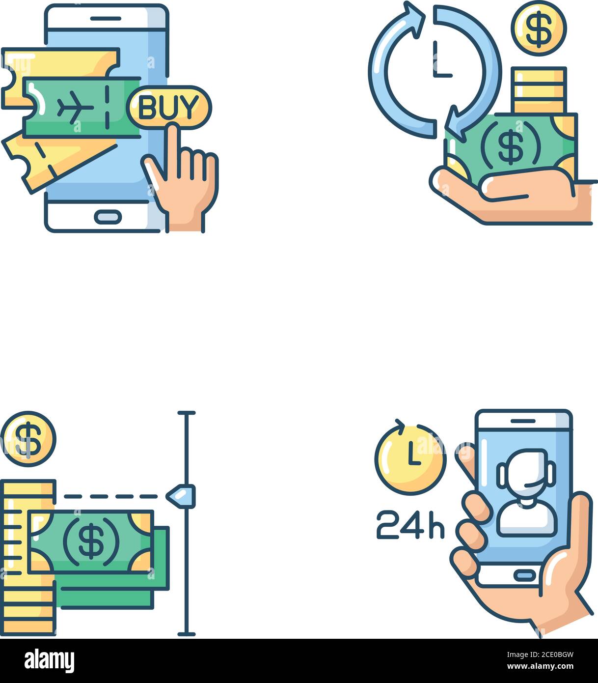 Mobile bank service app using RGB color icons set Stock Vector Image ...