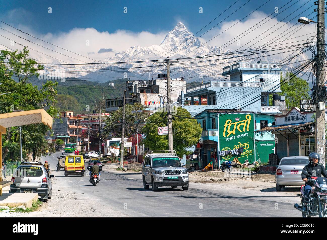 Pokhara/Nepal-28.07.2019:The view of Pokhara city and Annapurna peak ...