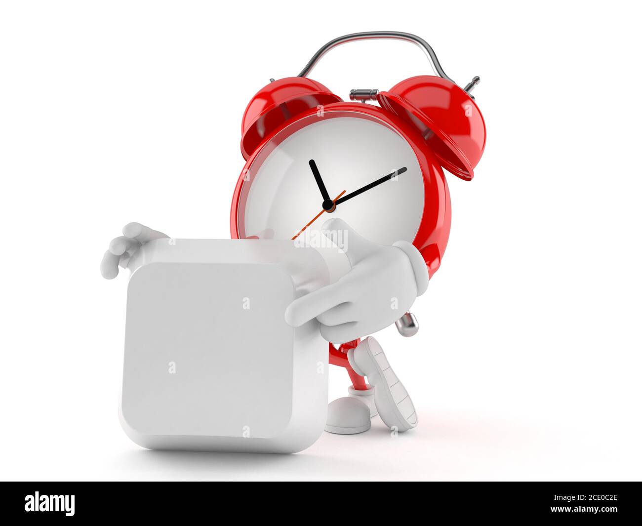 Alarm clock character with blank keyboard key isolated on white ...