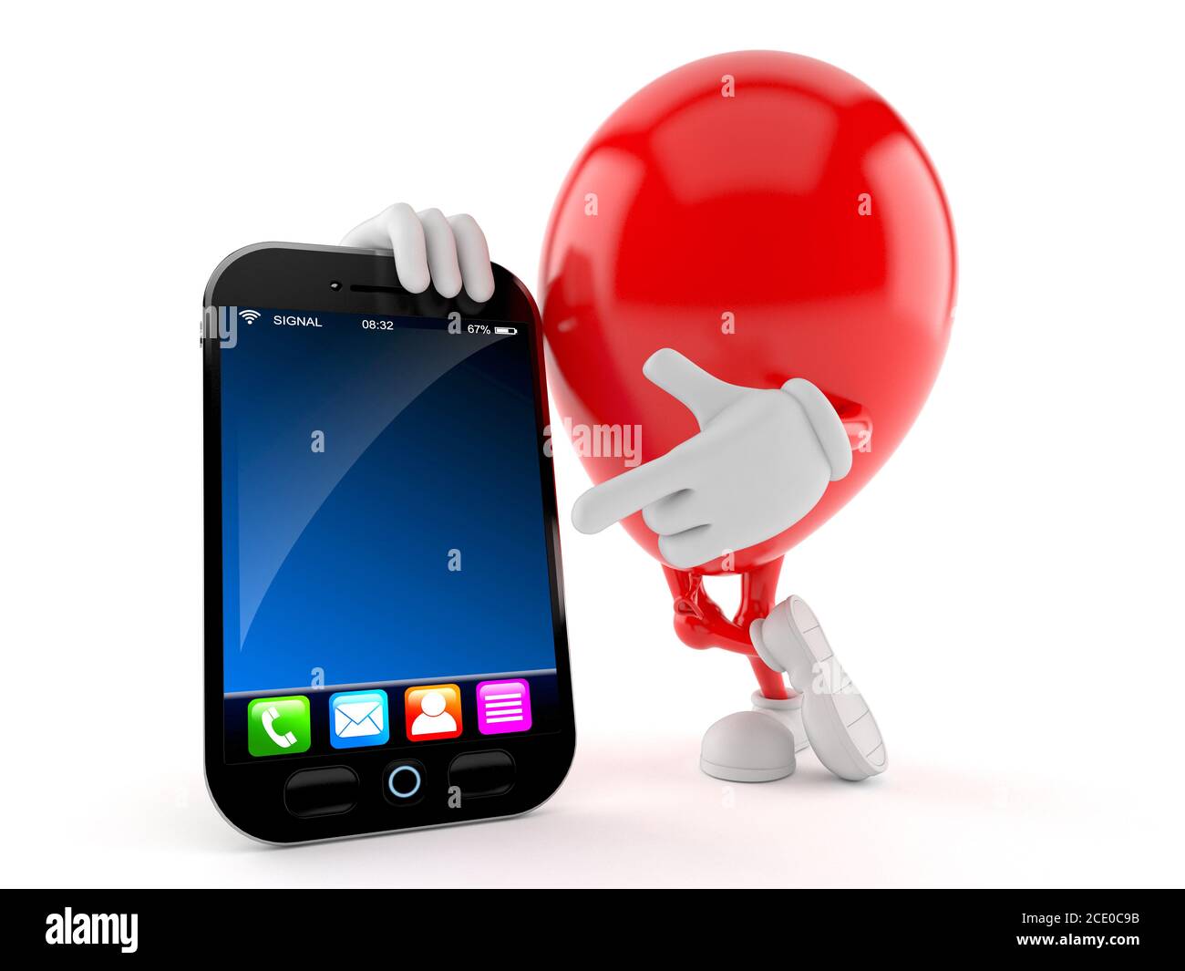 Balloon character with smart phone isolated on white background Stock ...