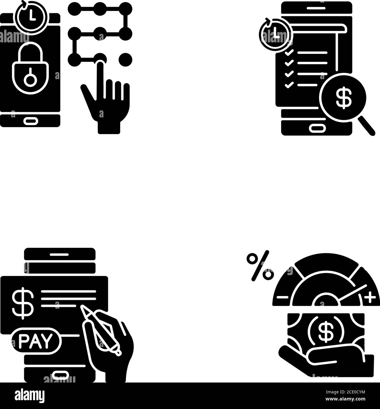 E banking service black glyph icons set on white space Stock Vector ...