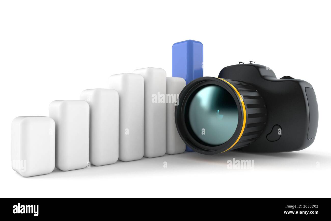 Camera with chart isolated on white background Stock Photo - Alamy
