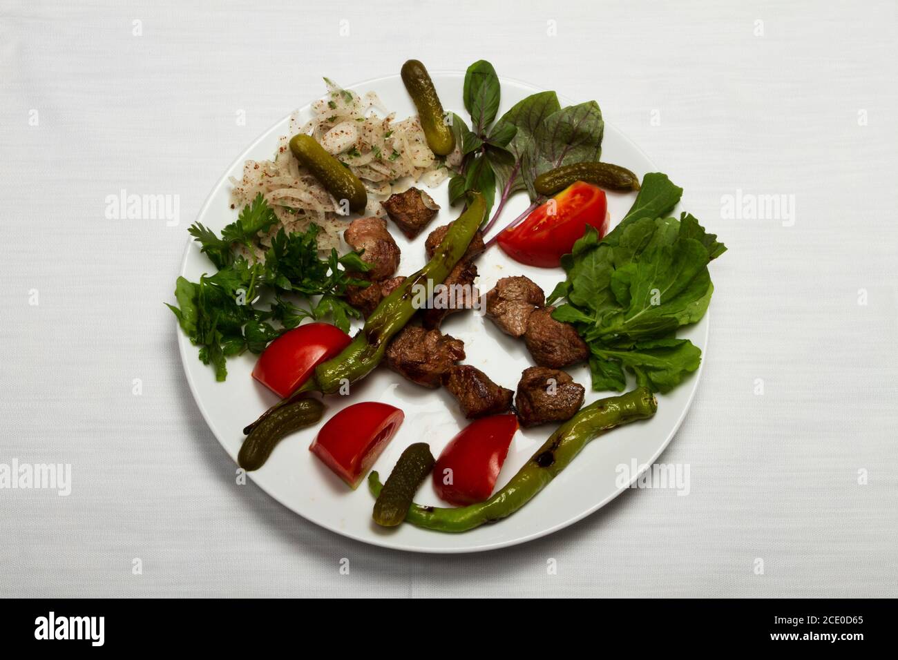 Selection of meat from Turkish cuisine. Meatballs, steaks, tenderloin ...