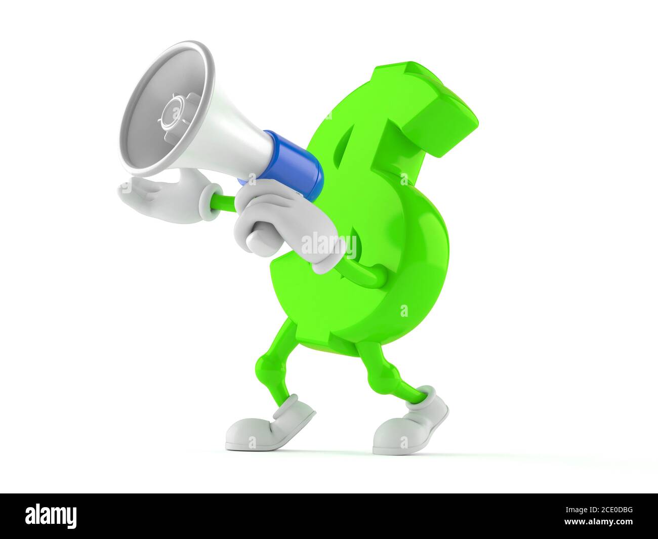 Dollar character speaking through a megaphone isolated on white ...
