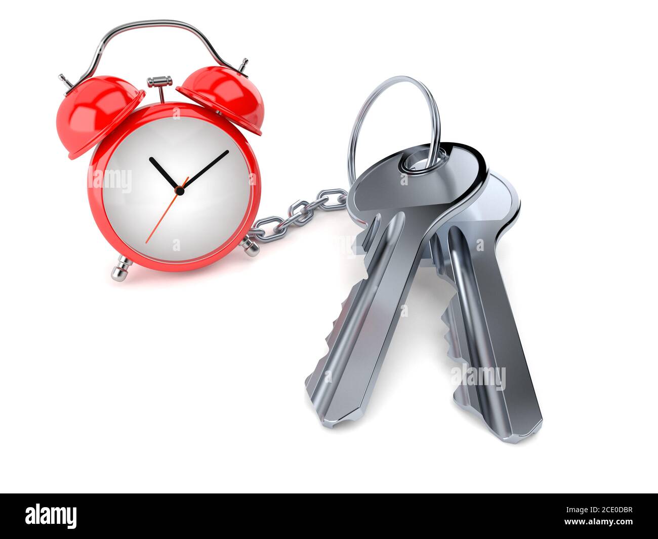 Door keys with alarm clock isolated on white background Stock Photo - Alamy