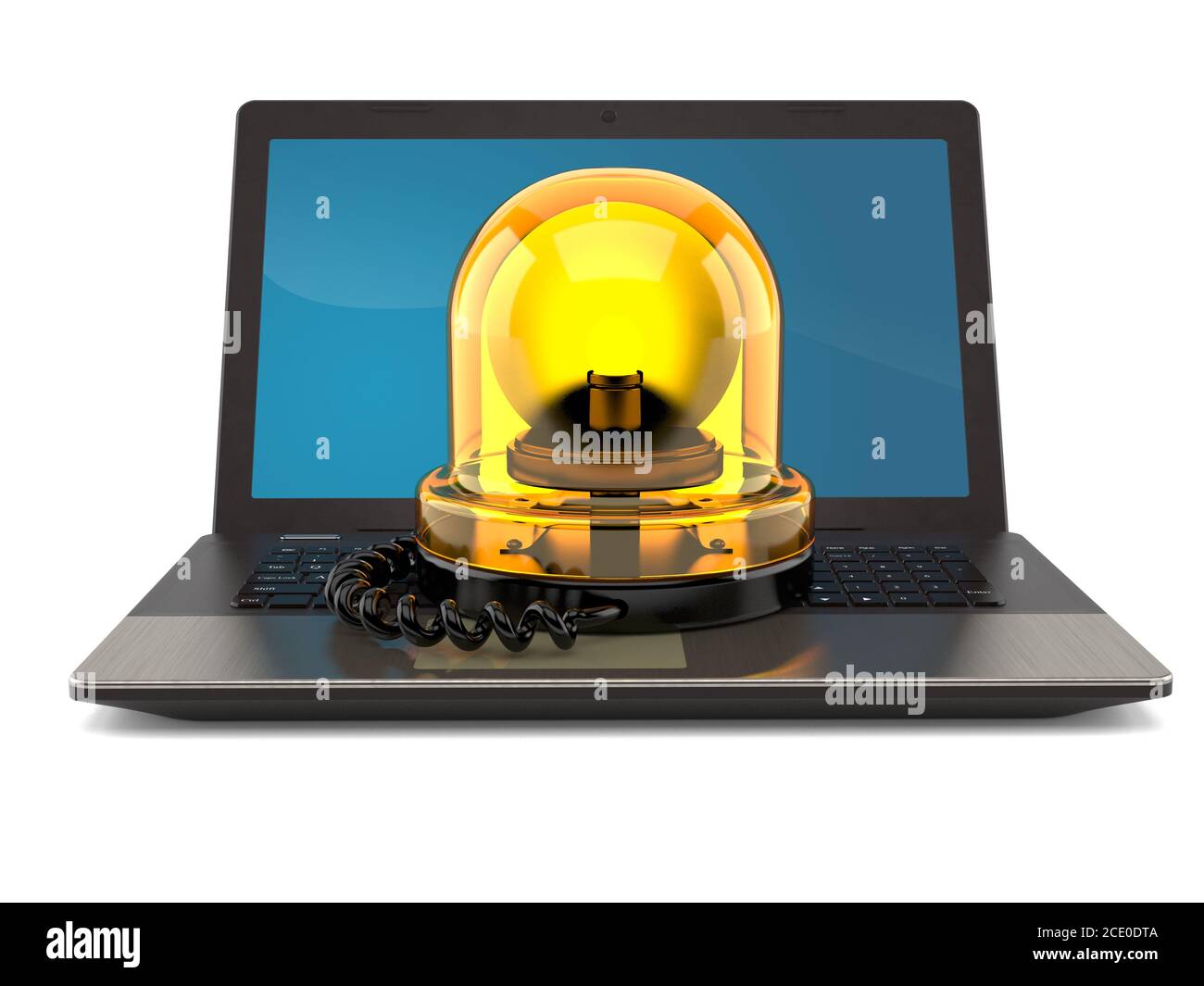 Laptop with emergency siren isolated on white background Stock Photo ...