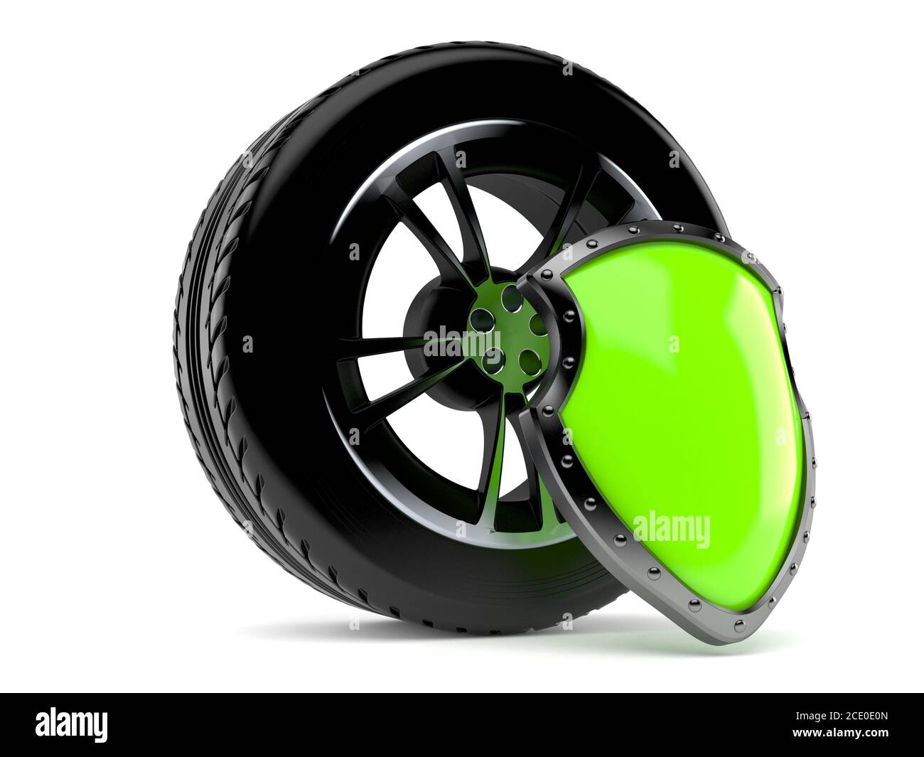 Car tire with protective shield isolated on white background Stock ...