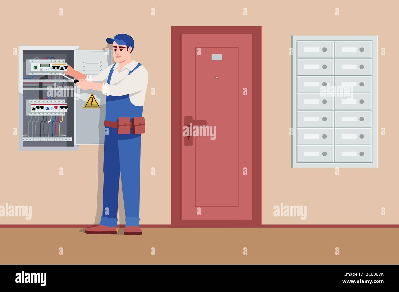 Basic electrical service semi flat vector illustration Stock Vector ...