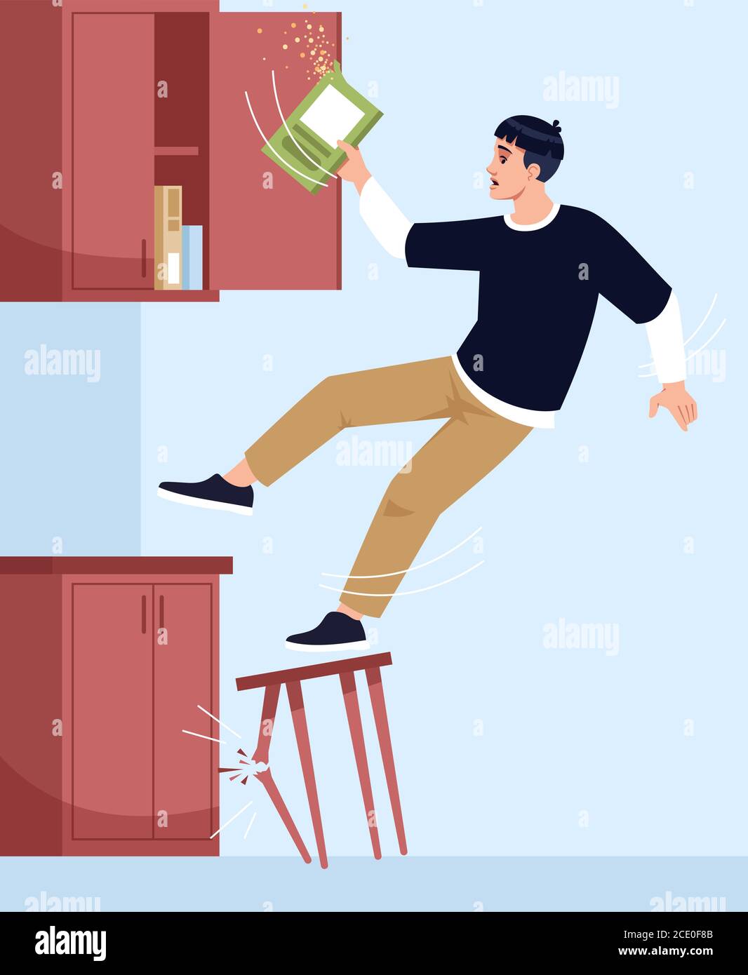 Man falls off chair semi flat vector illustration Stock Vector Image ...