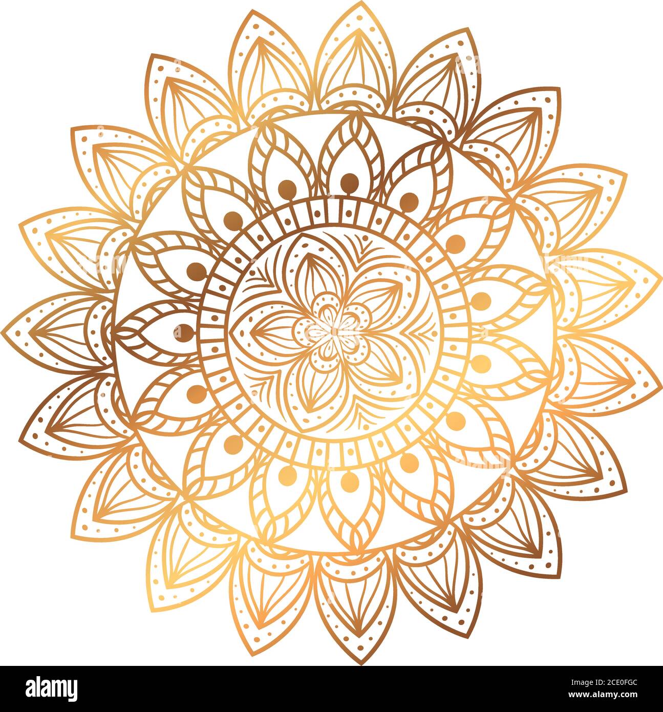 golden flower mandala on white background, vintage luxury decoration ...