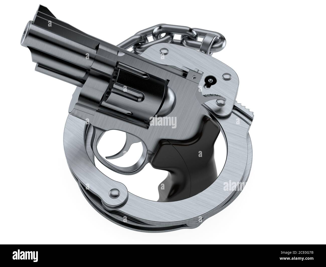 Gun with handcuffs isolated on white background Stock Photo - Alamy