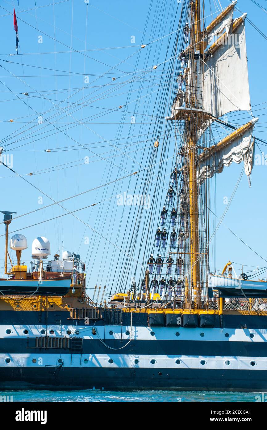 Cadets ceremony for welcoming the commander on boad the training ship ...