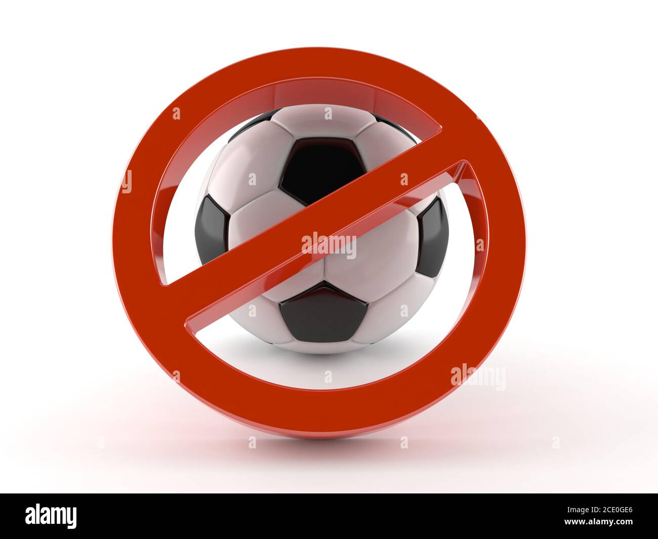 Forbidden symbol with soccer ball isolated on white background Stock ...
