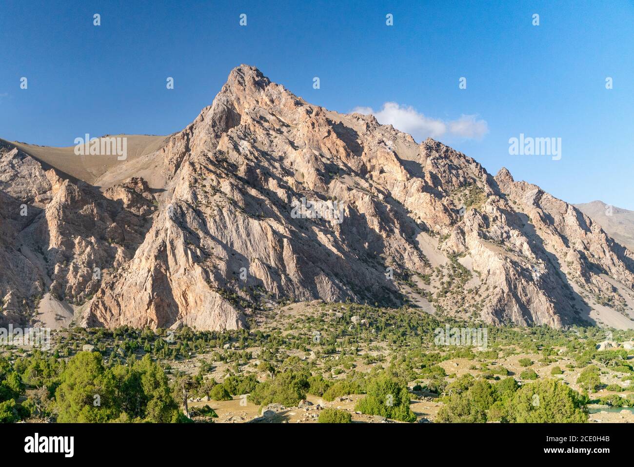 The Pamir range view and peaceful campsite on Kulikalon lake in Fann ...