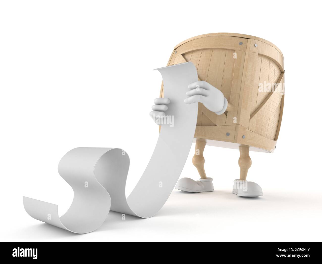 Crate character reading long list on white background Stock Photo - Alamy