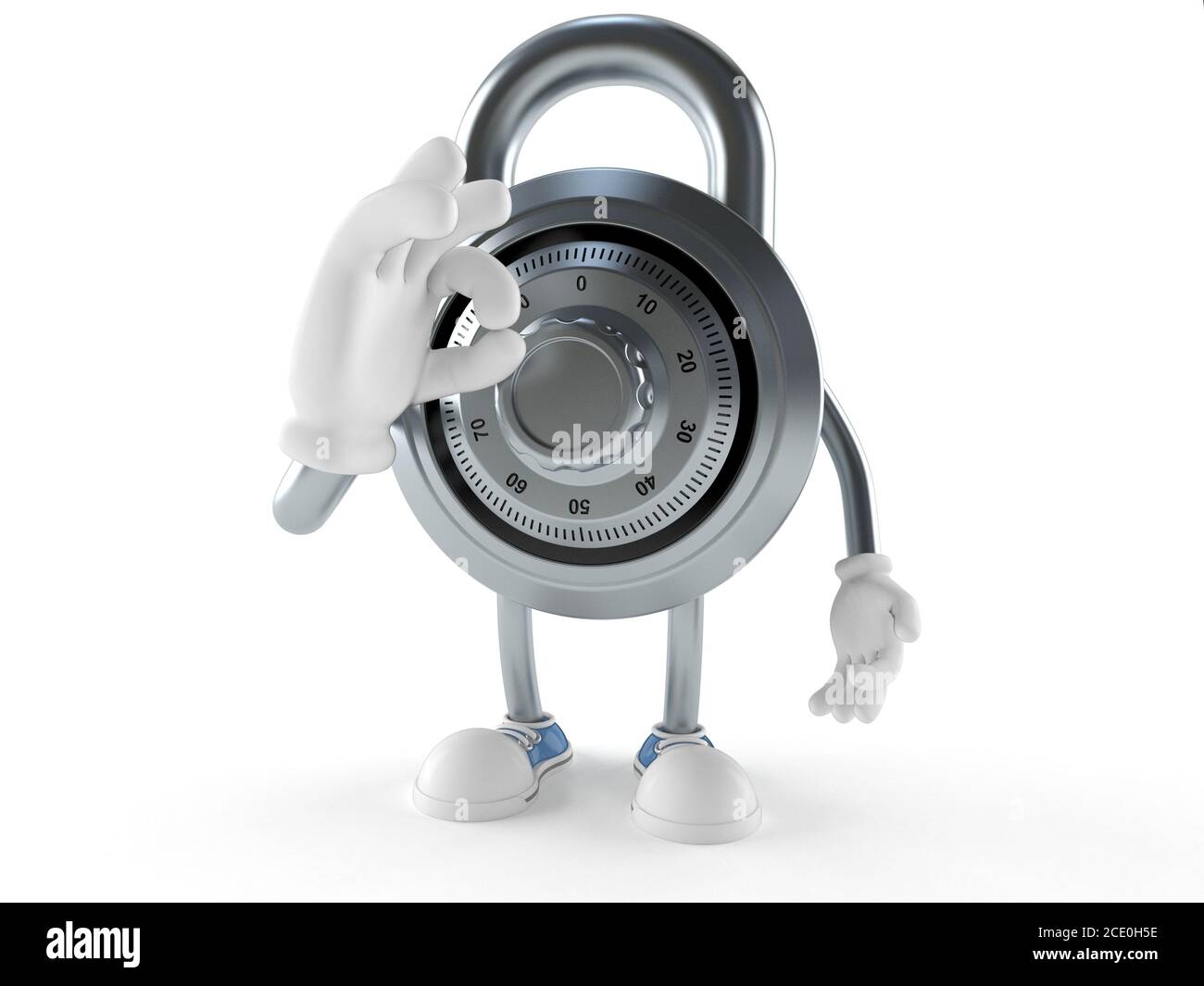 Combination lock character with ok gesture isolated on white background ...