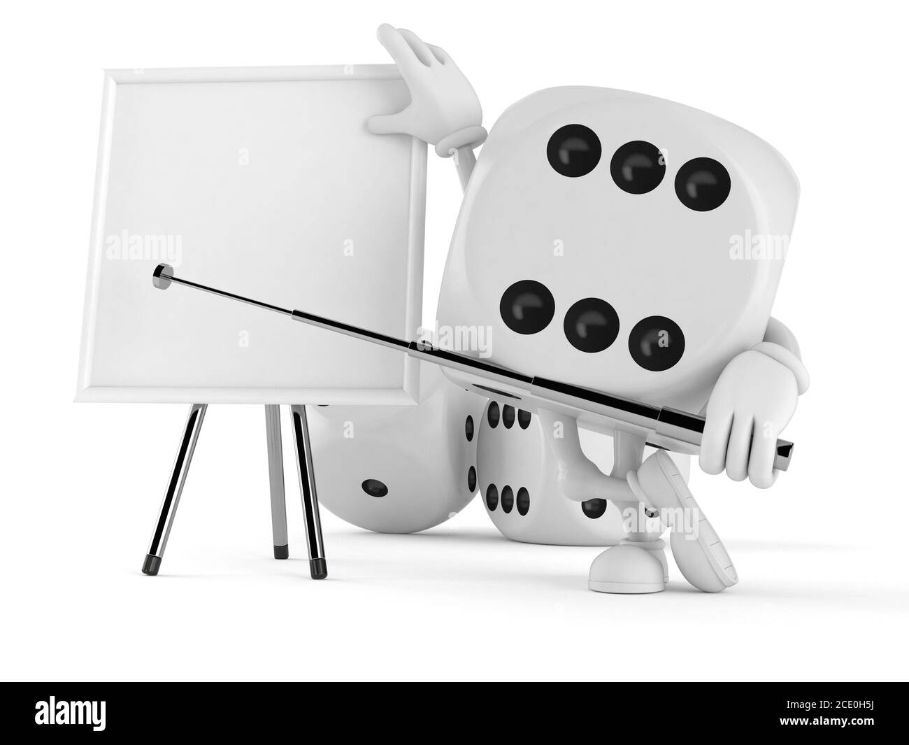 Dice character with blank whiteboard isolated on white background Stock ...