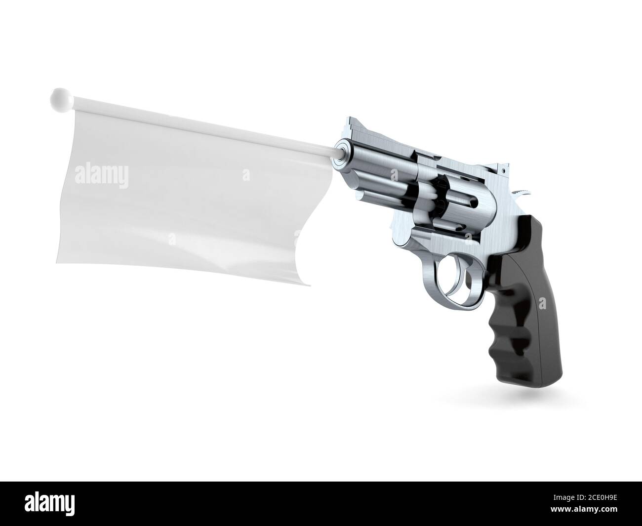 Gun with blank flag isolated on white background Stock Photo - Alamy