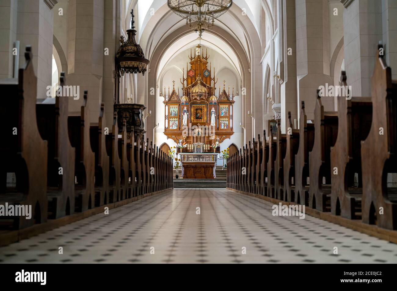 interior of the hall of the ancient catholic dominican church Stock ...