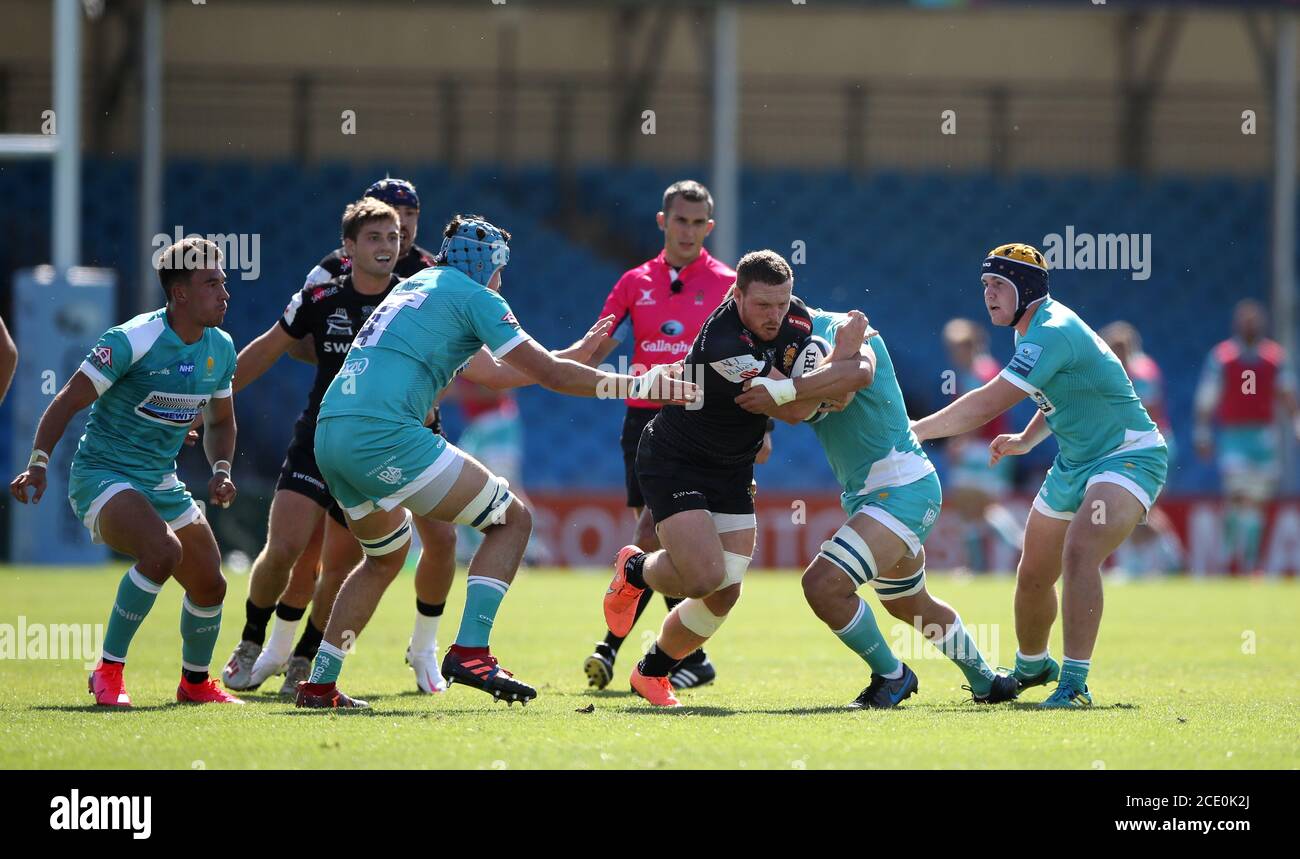 Exeter Chiefs' Sam Simmonds is brought down during the Gallagher ...