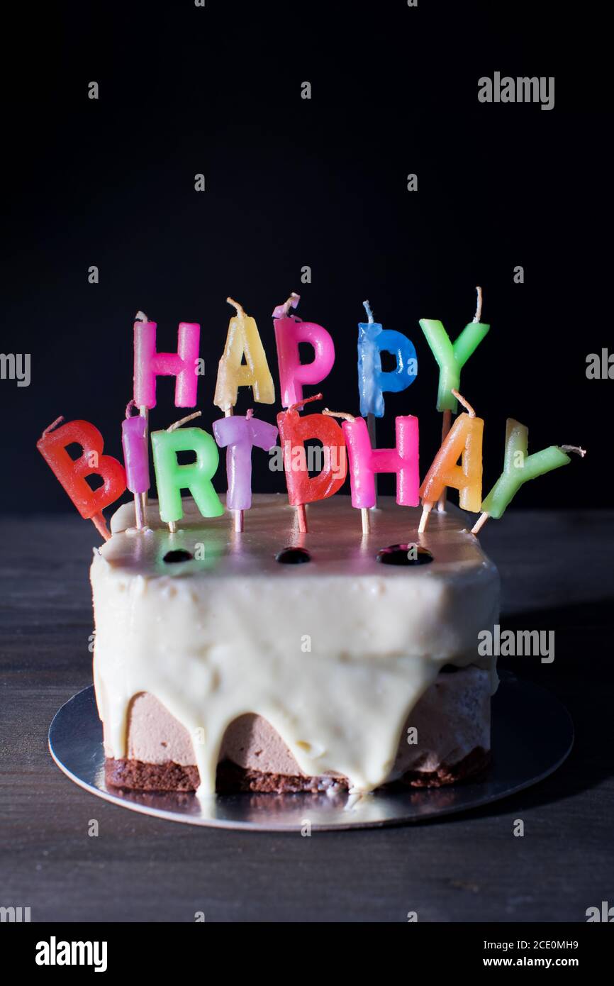 birthday cake on the dark background Stock Photo - Alamy