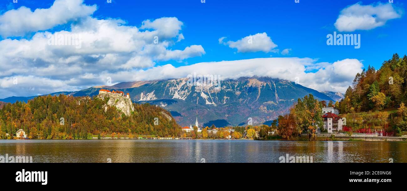 panorama of lake Bled in Slovenia Stock Photo - Alamy
