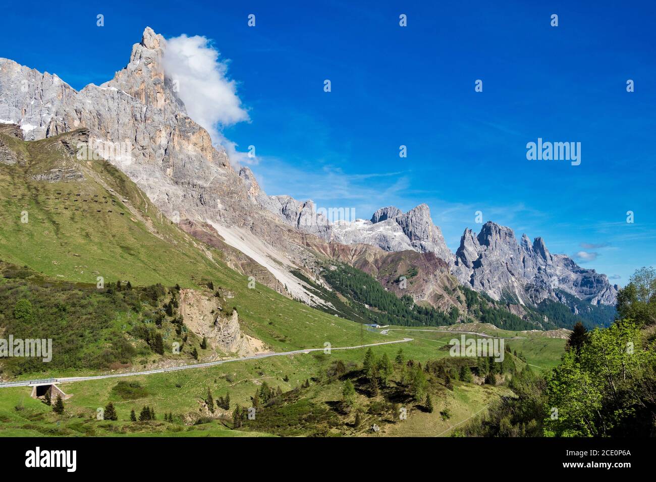 Pale di San Martino range panorama landscape. Passo Rolle, Trentino ...