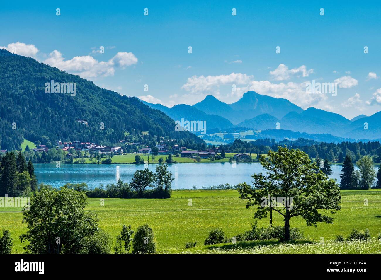 Lake Walchsee near Koessen at the Wilder and Zahmer Kaiser in Tirol ...