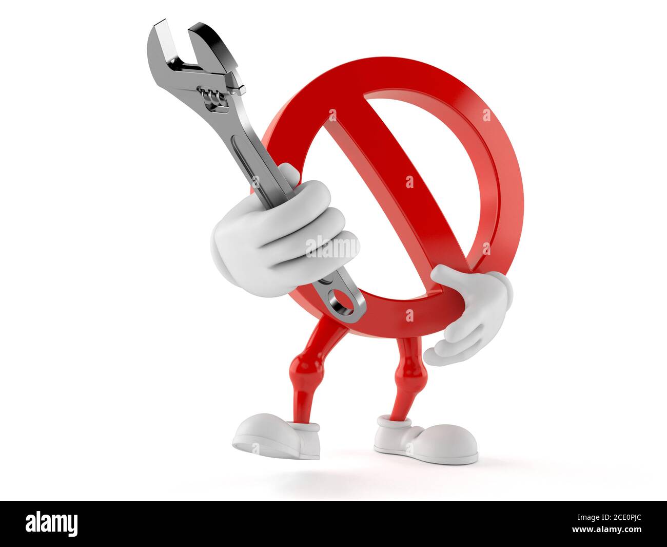 Forbidden character with wrench isolated on white background Stock ...