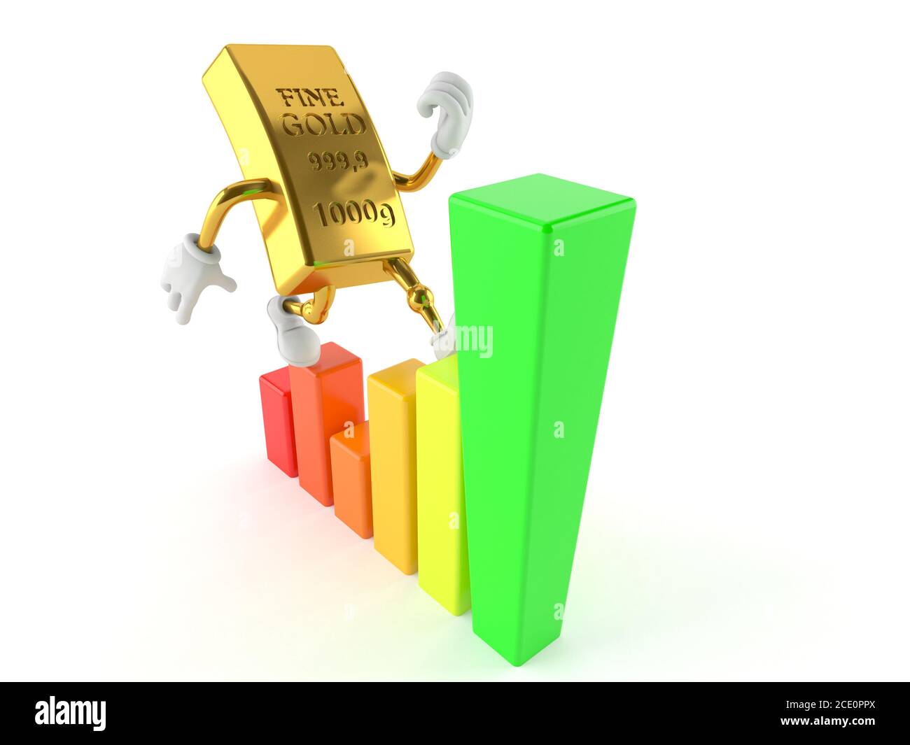 Gold character with chart isolated on white background Stock Photo - Alamy