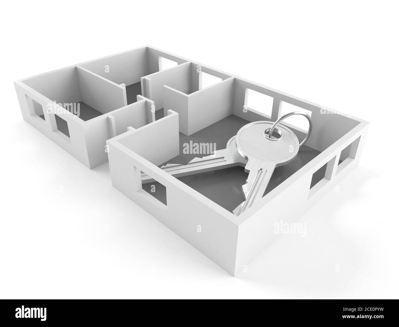 House plan with door keys isolated on white background Stock Photo - Alamy