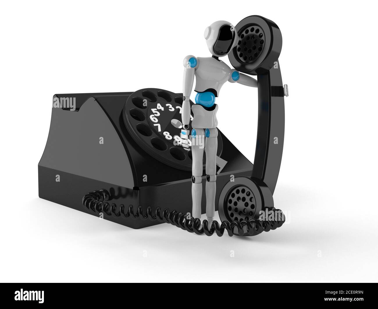 Android with telephone isolated on white background Stock Photo - Alamy