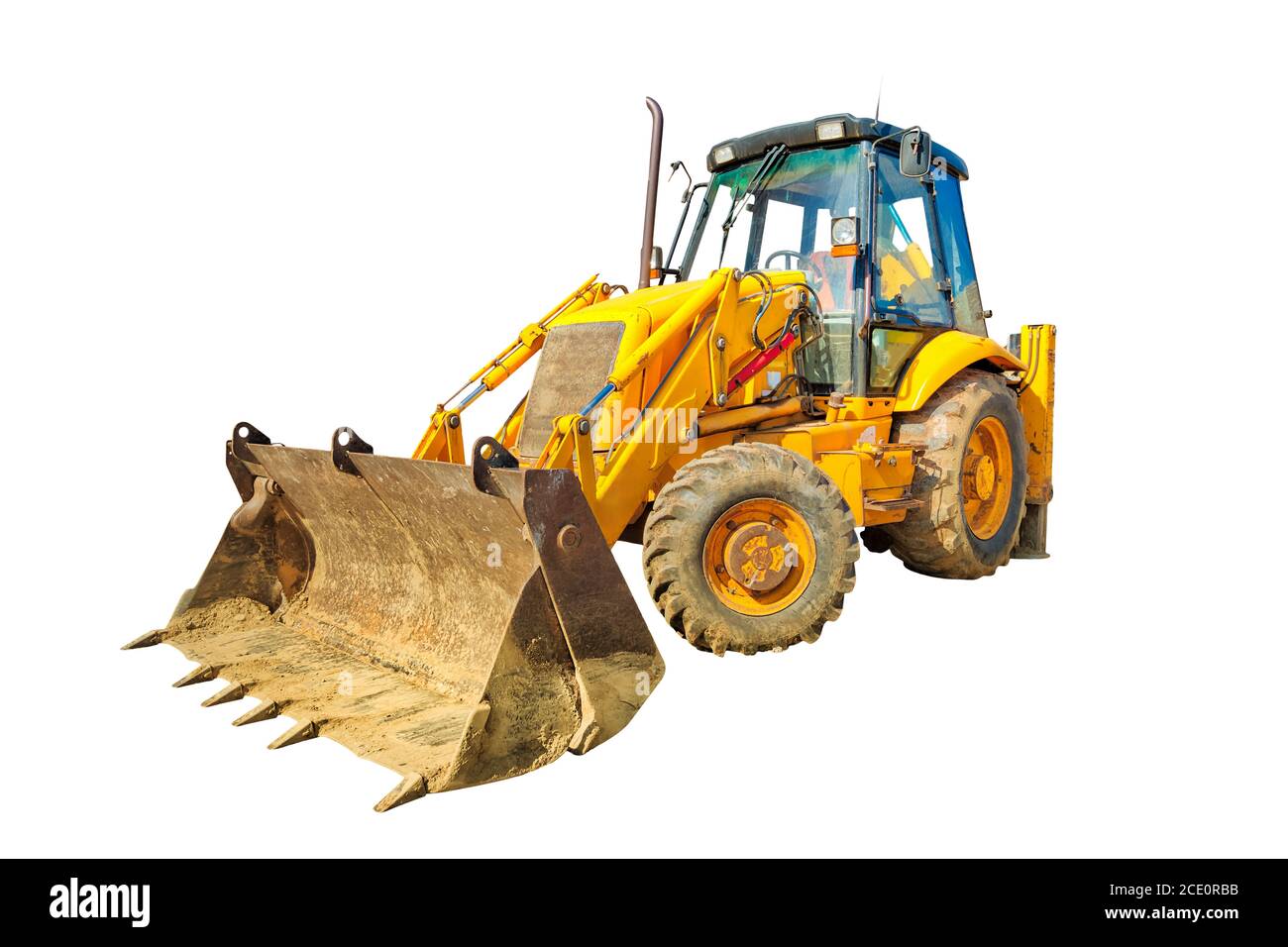 Side view of bulldozer on wheels for mines and pits for building work ...