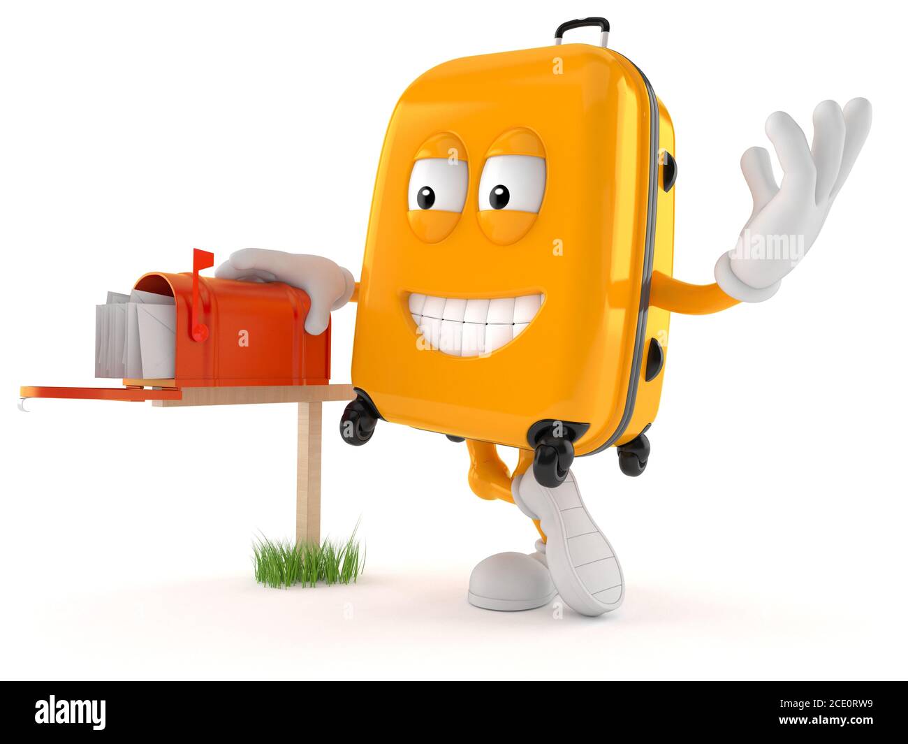 Suitcase character with mailbox isolated on white background Stock ...