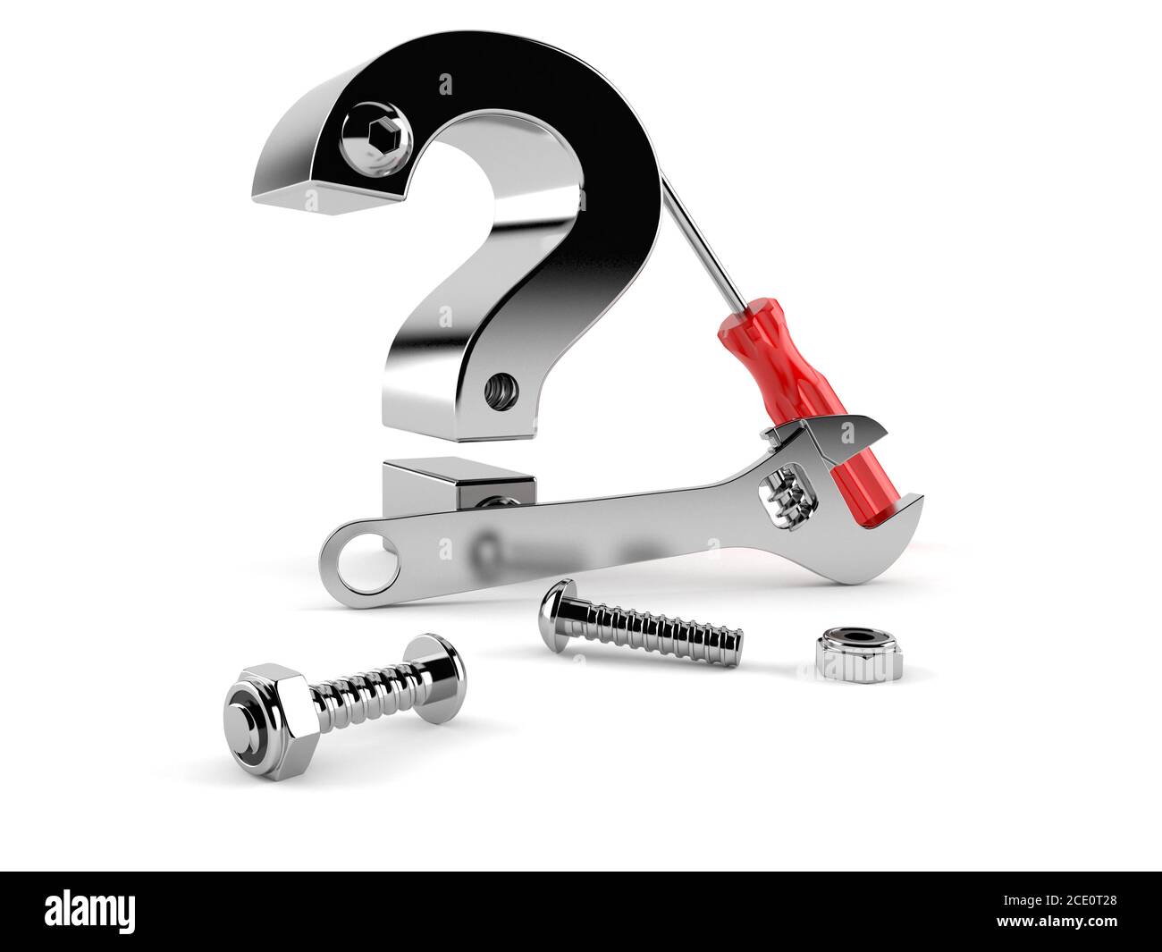 Question mark with bolts and tools isolated on white background Stock ...