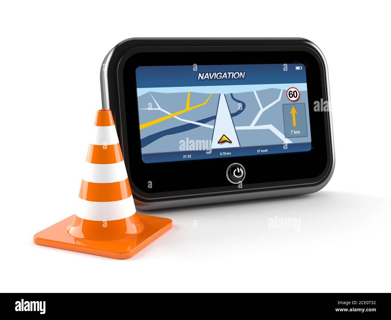 GPS with traffic cone isolated on white background Stock Photo - Alamy