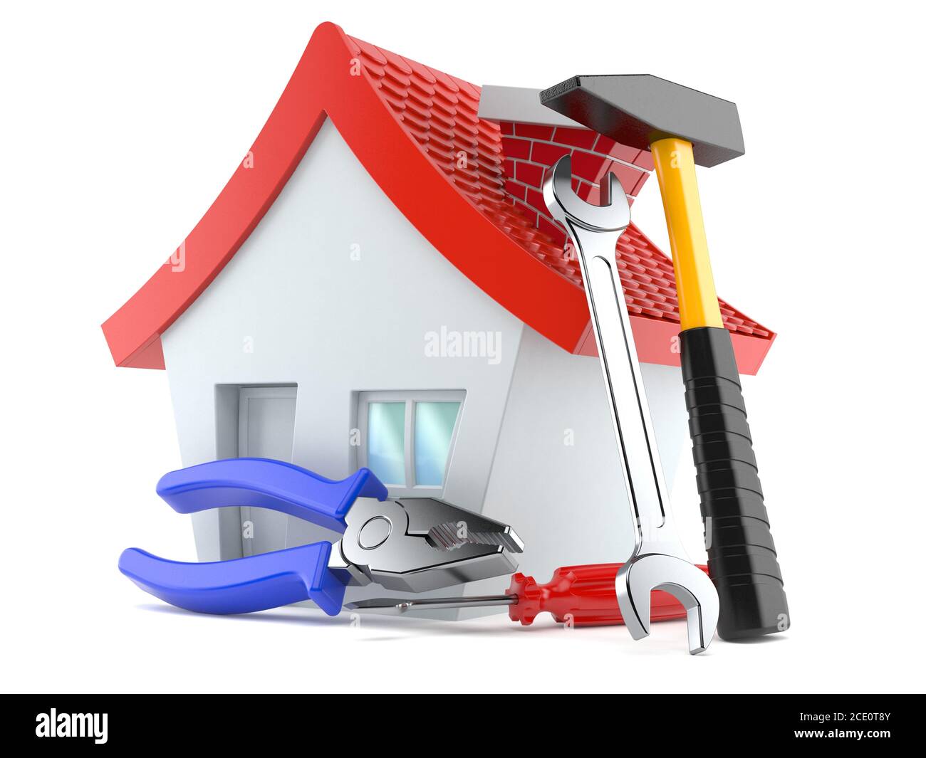 House with work tools isolated on white background Stock Photo - Alamy