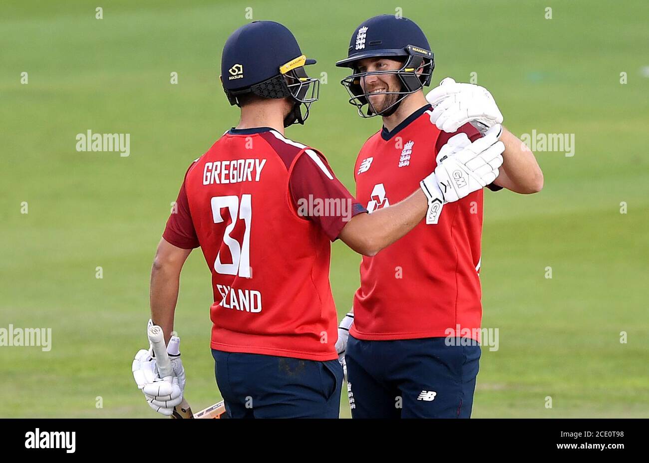 England's Lewis Gregory (left) and Dawid Malan celebrate at the ...