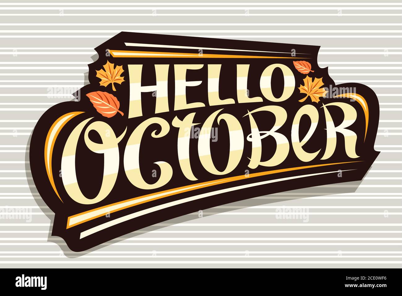 Vector lettering Hello October, black logo with curly calligraphic font ...