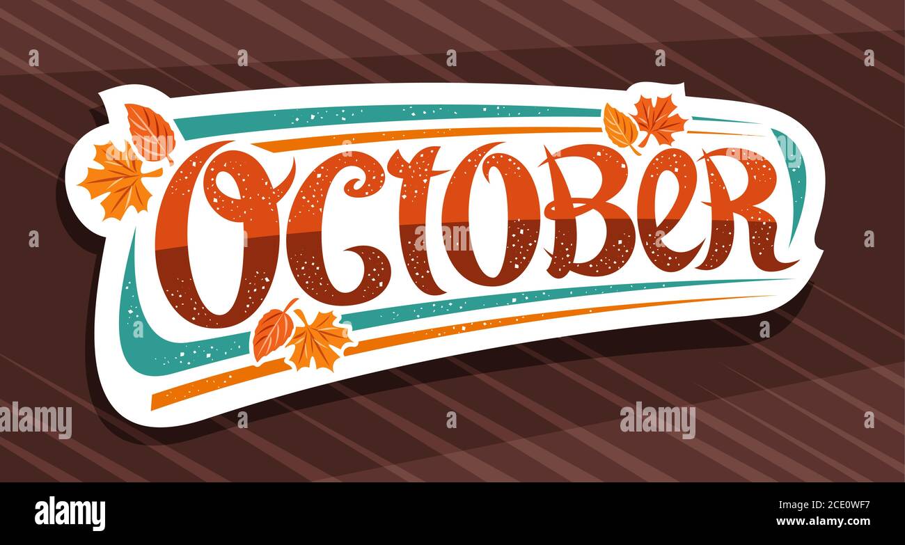 Vector banner for October, white logo with curly calligraphic font ...