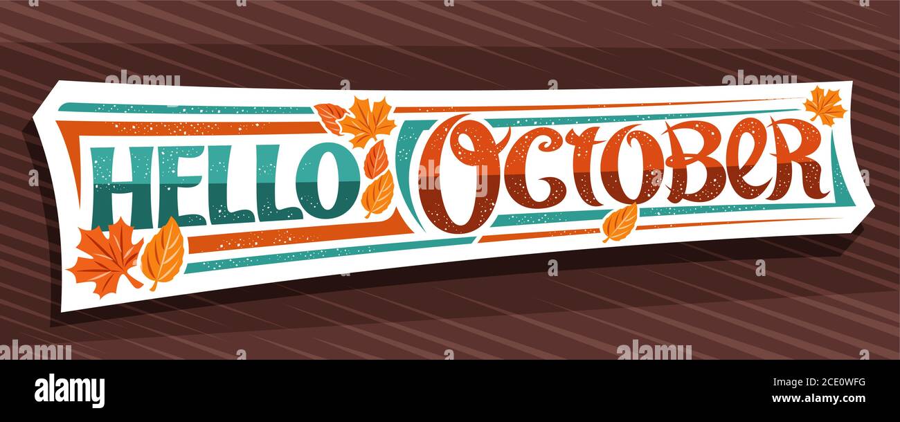 Vector lettering Hello October, white logo with curly calligraphic font ...