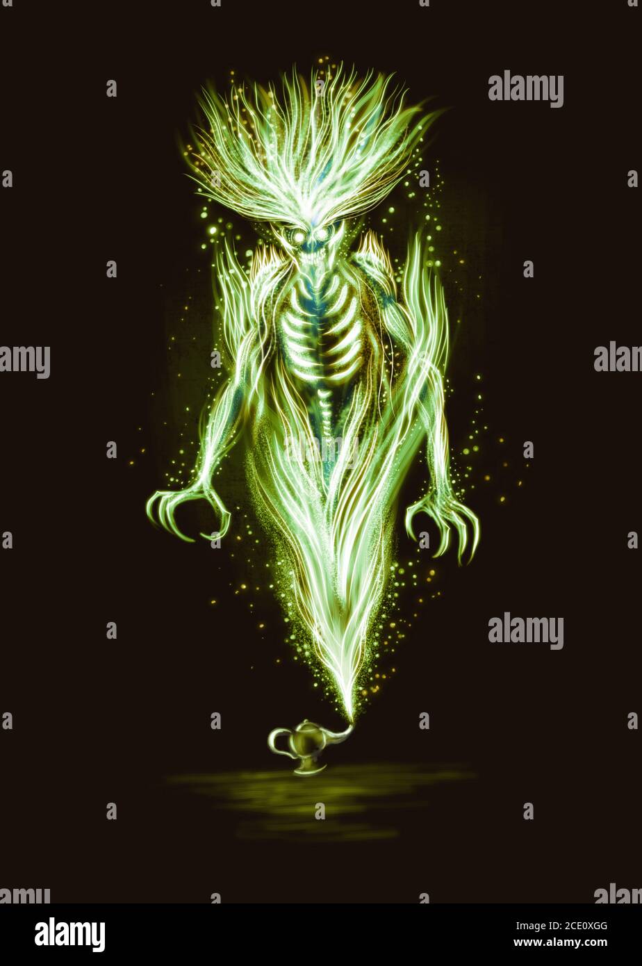 Evil Genie Djinn or Jinn hand drawn character illustration Stock Photo ...