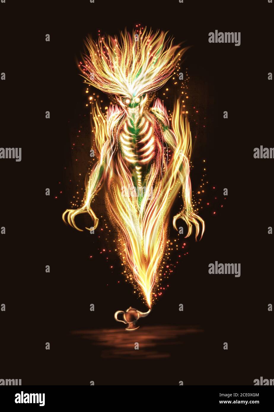 Evil Genie Djinn or Jinn hand drawn character illustration Stock Photo ...