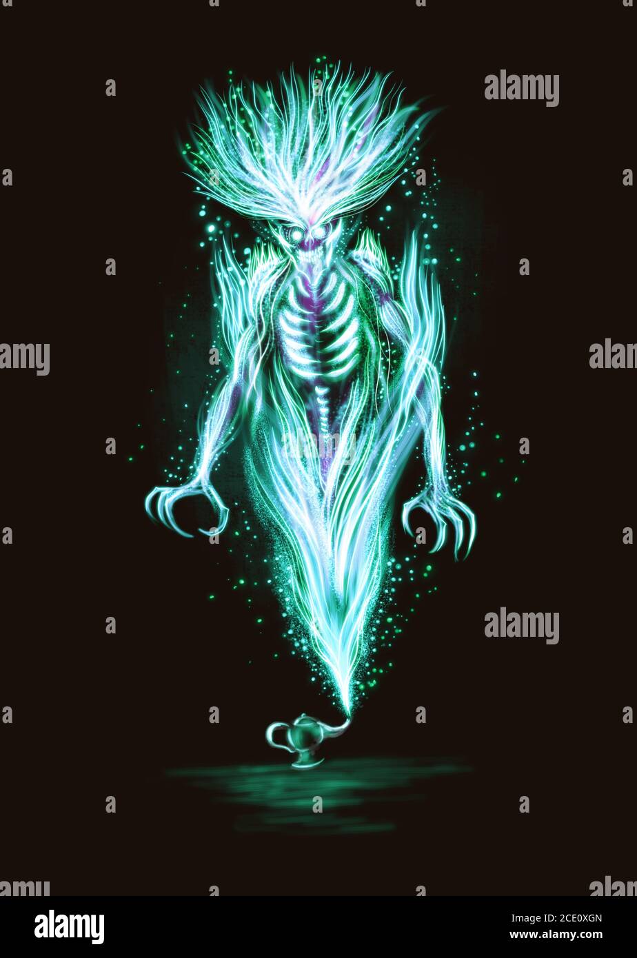 Evil Genie Djinn or Jinn hand drawn character illustration Stock Photo ...