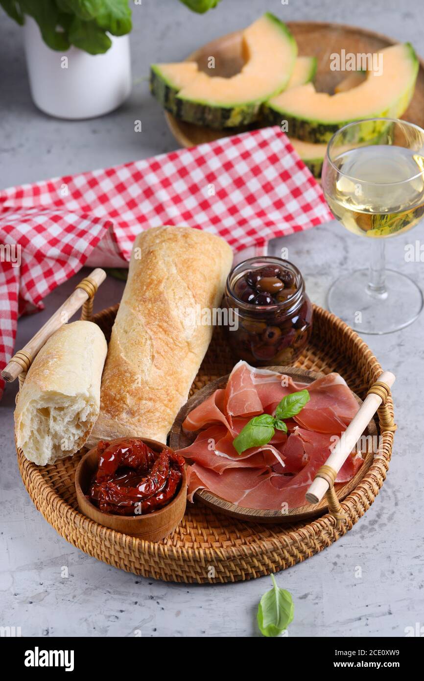 italian snack prosciutto ham antipasto Stock Photo - Alamy