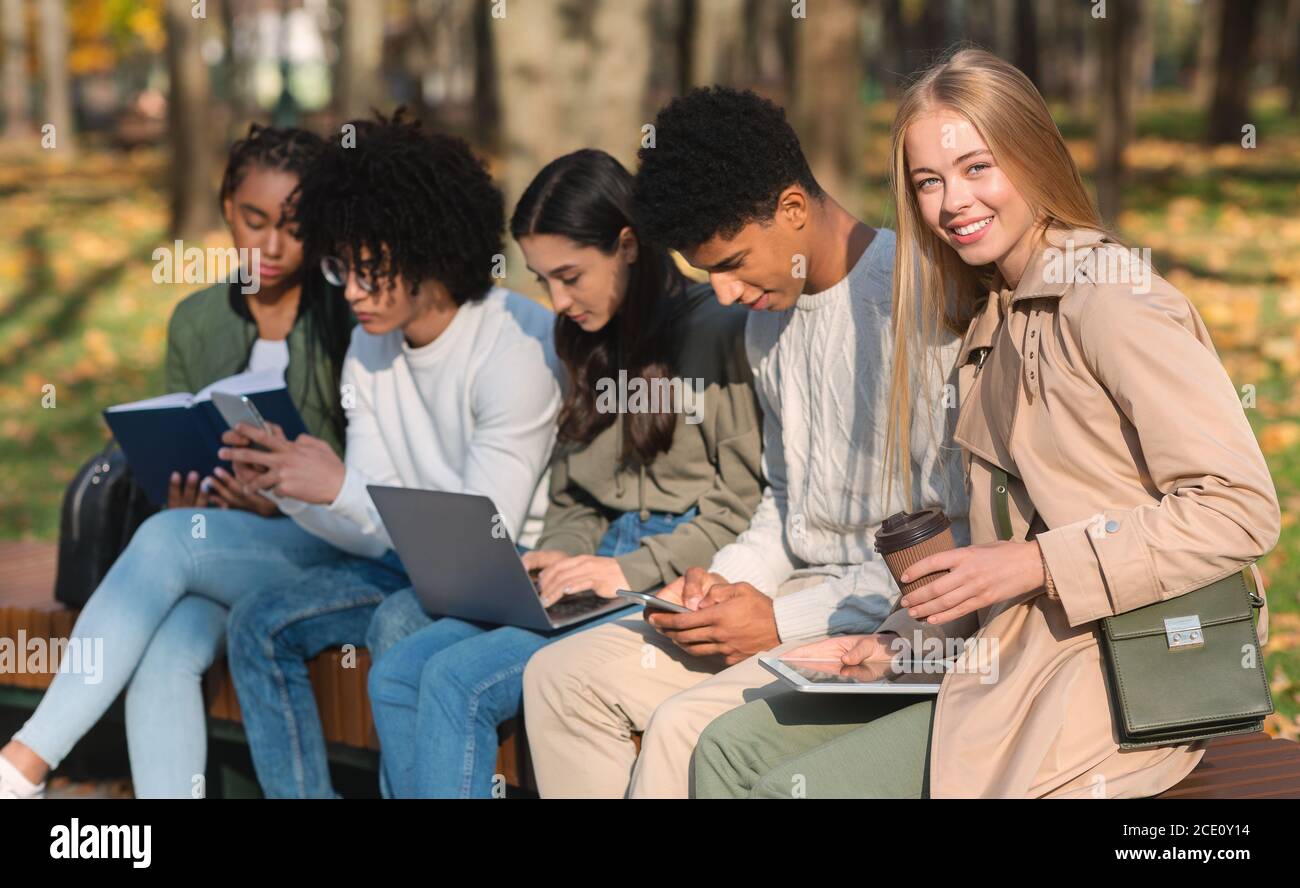 Hard-working international students getting ready for exams Stock Photo ...